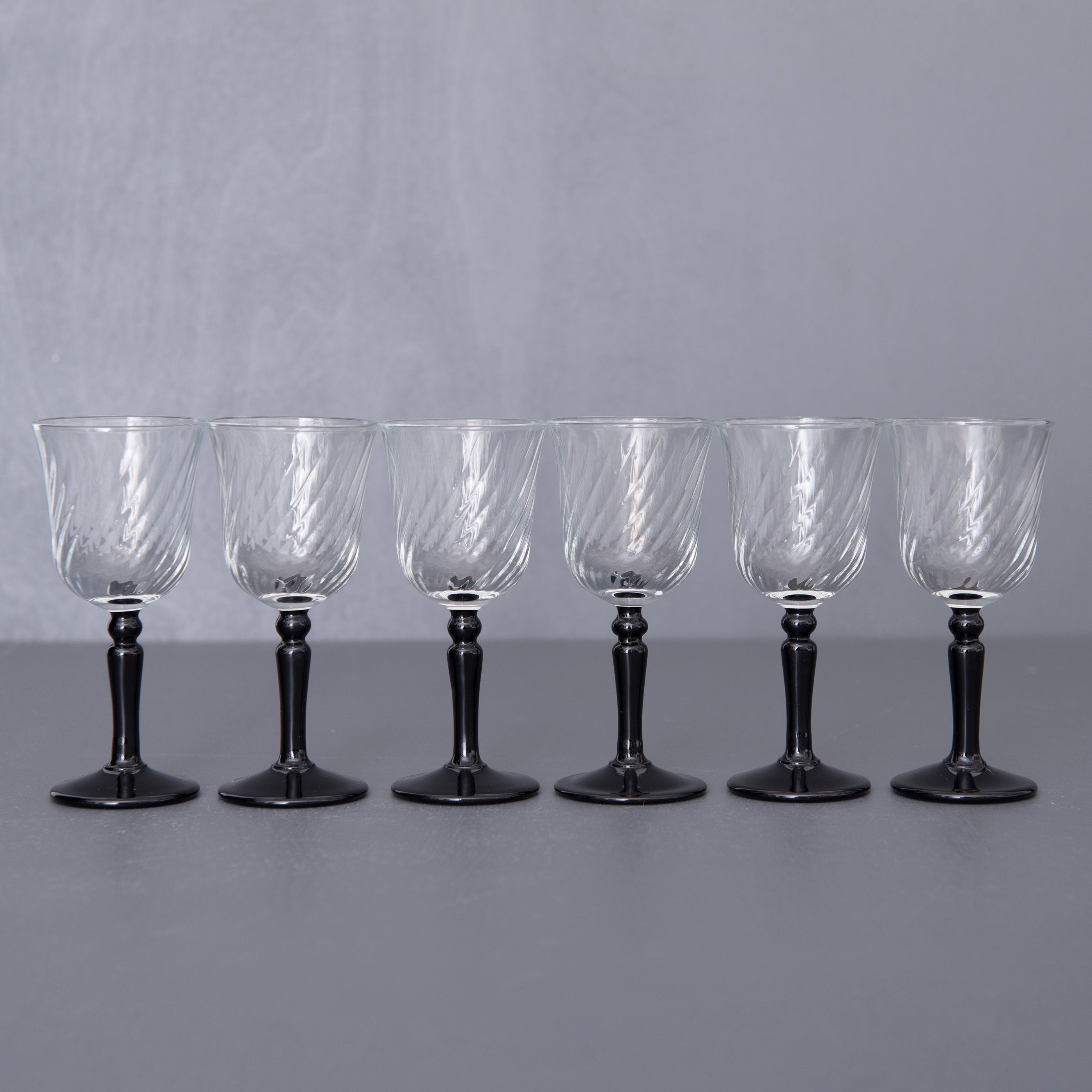 6 Luminarc Onyx Swirl Shot Glasses. Black Stemmed Schnapps Glasses for ...
