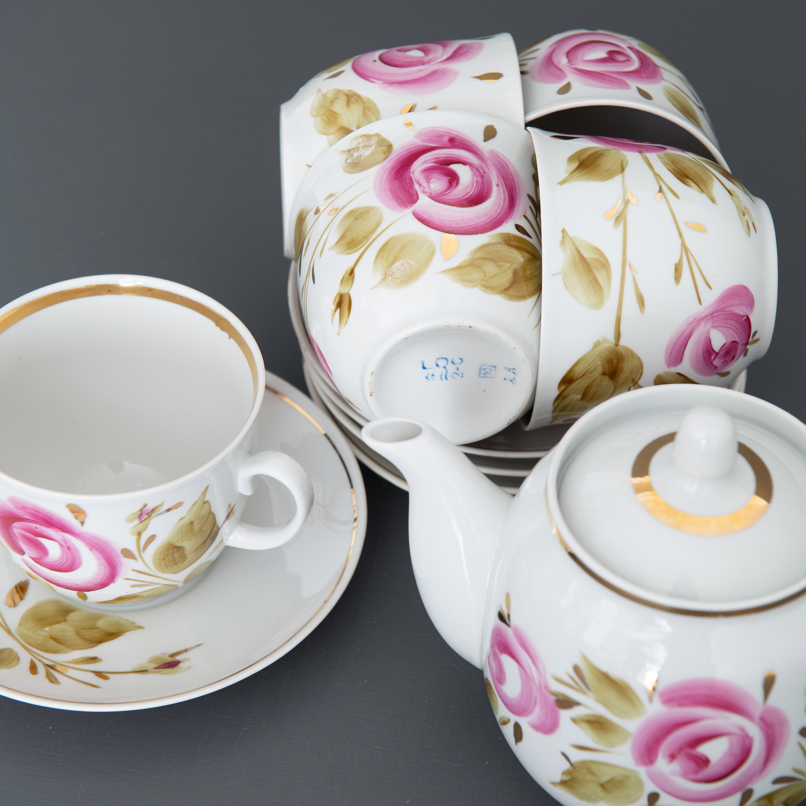 Hand-painted Vintage Tea Set: Baranivka Porcelain, Ukraine, Rose Design ...