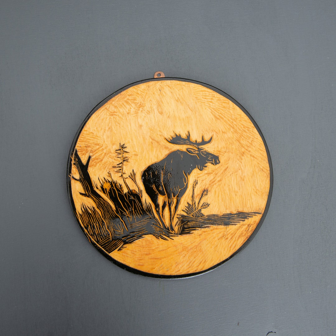 Vintage Wood Etching of a Bull Moose, Cut Wood Wall Decoration of an ...