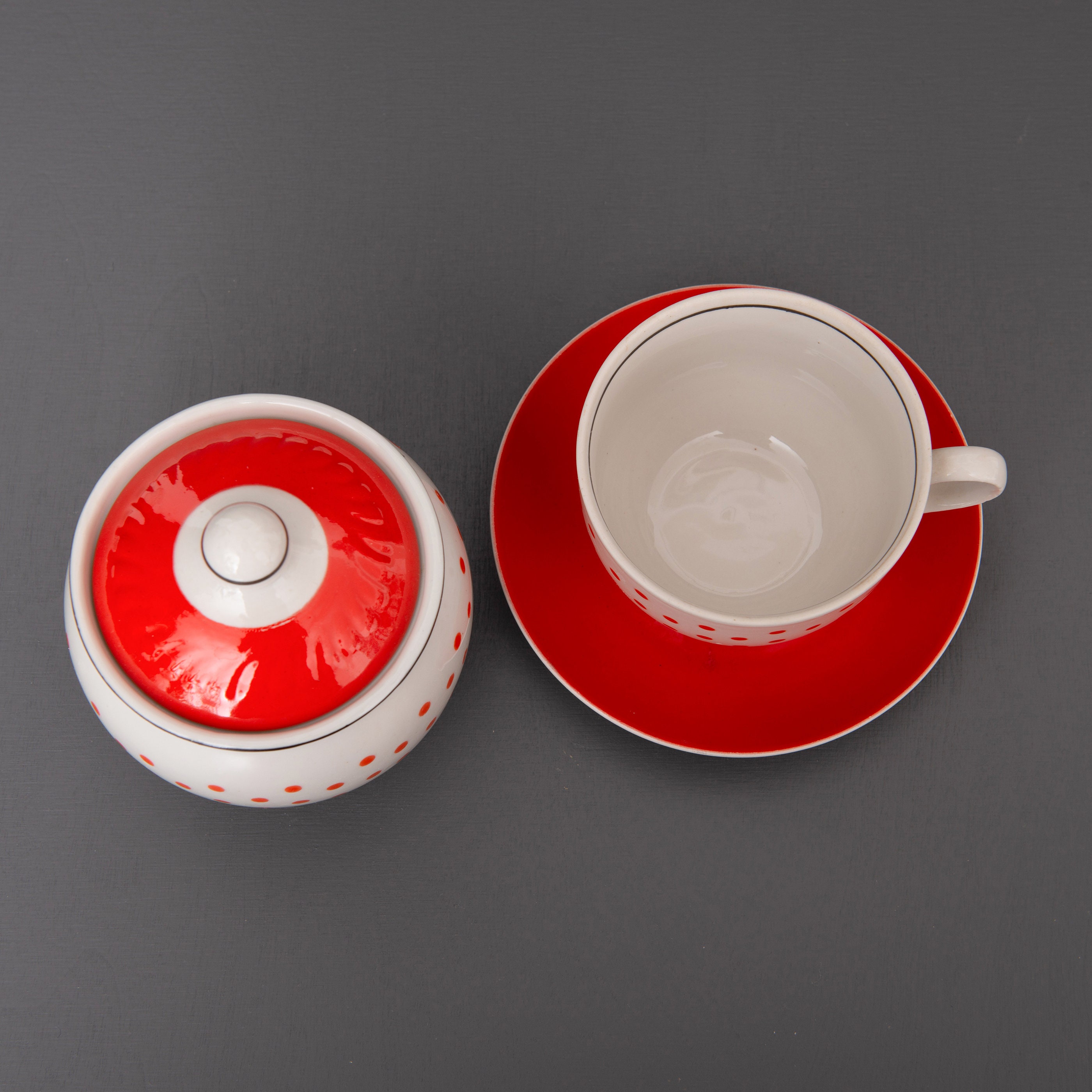 Red Polka Dot Tea Set, Polonsky Porcelain Factory Ukraine, Vintage From ...