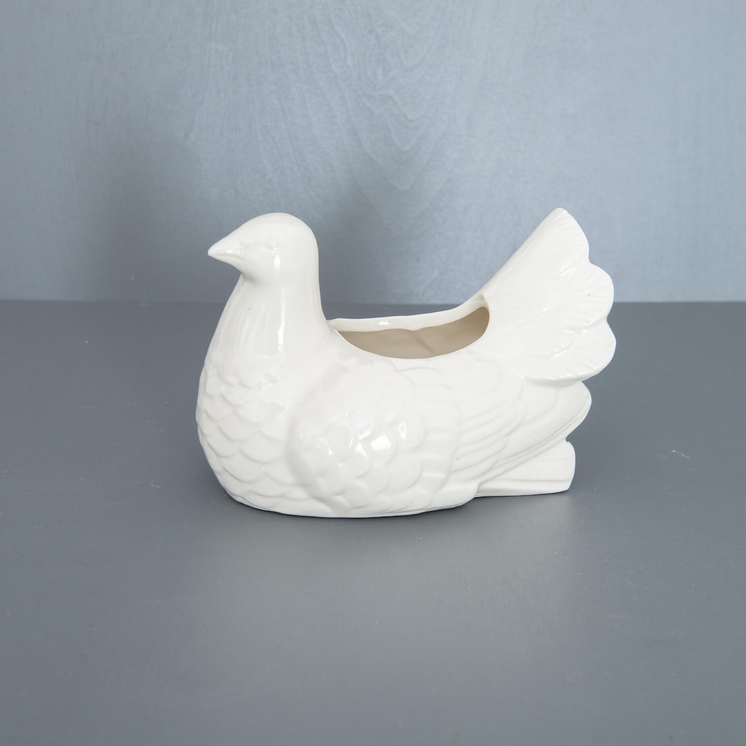 Vintage White Dove Planter, Bird Shaped Ceramic Flower Pot. Tabletop ...