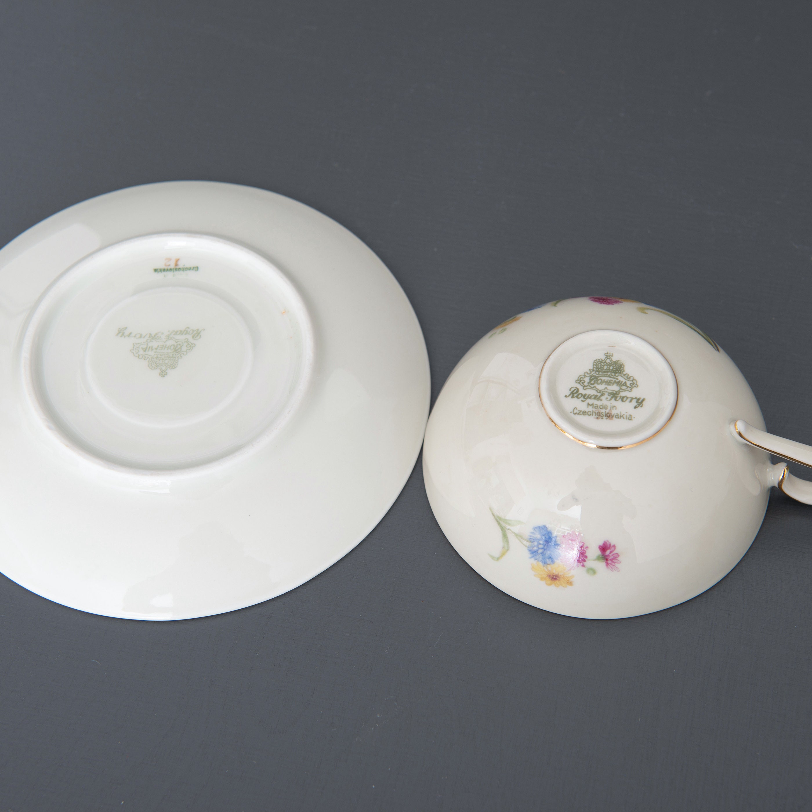 Vintage Royal Ivory Tea Cups: Bohemia Fine China, Floral Design (set of ...