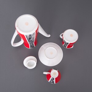 Freiberger Porzellan Tea Set. Vintage Porcelain Coffee Set From Freiberg, Germany, 1960s. Red ...