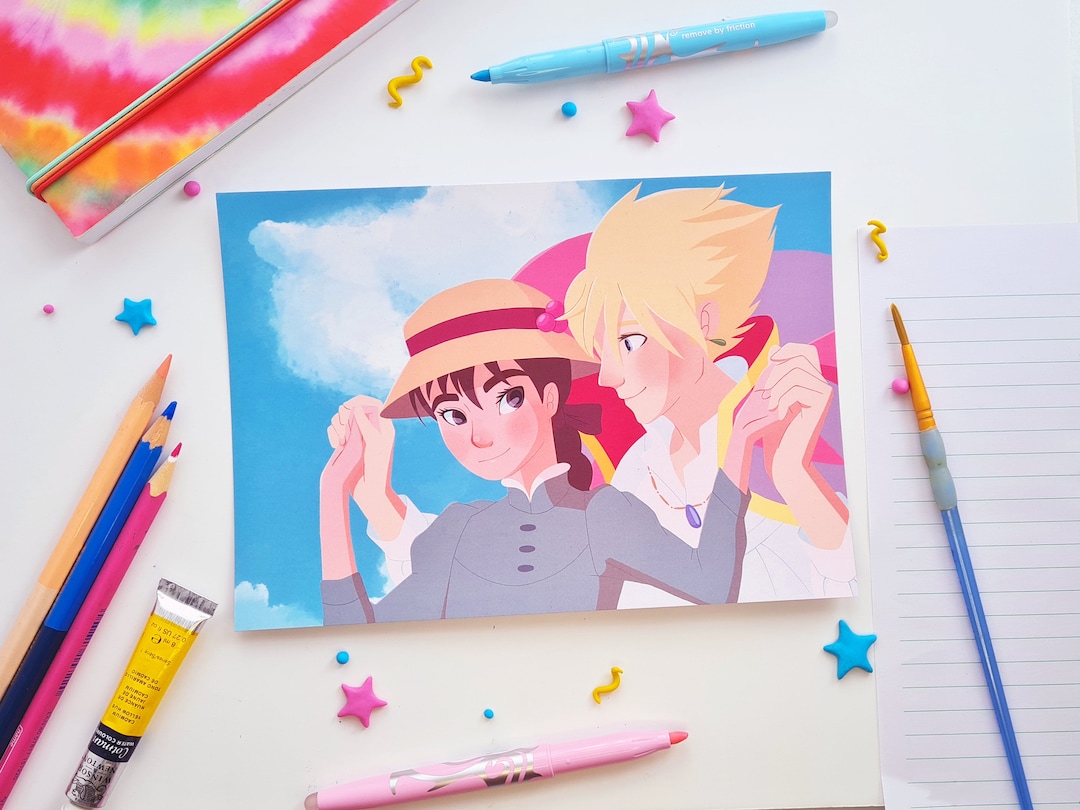 Howl and Sophie A5/A4 Art Print Howls Moving Castle Landscape Postcard ...