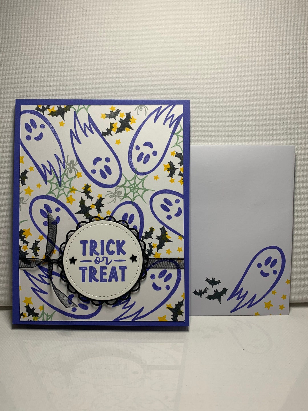 Homemade Greeting Card - Halloween - Ghost - Bats - Stars - Spiders ...