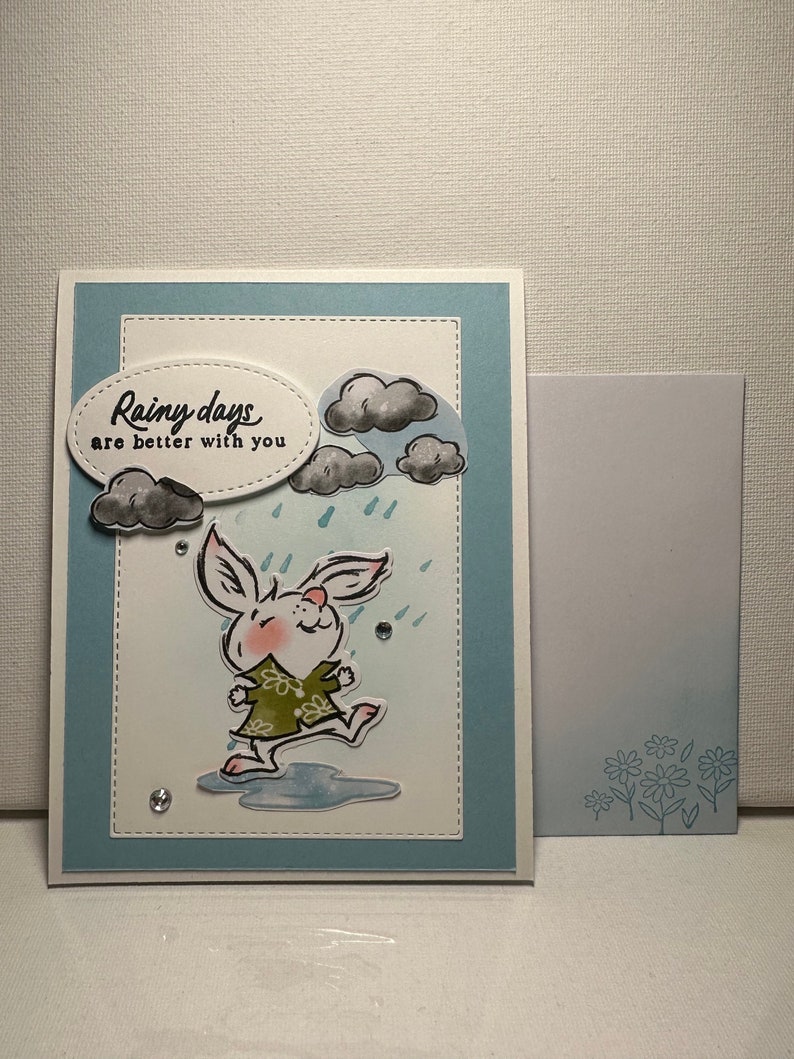 Homemade Greeting Card - Encouragement - Spring - Rainy Day - Bunny ...