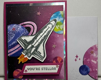 Homemade Greeting Card - Planets - Astronaut - Space Shuttle - Rocket ...