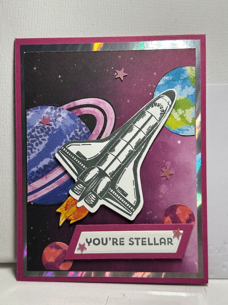 Homemade Greeting Card - Planets - Astronaut - Space Shuttle - Rocket ...