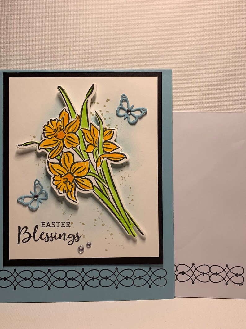 Homemade Greeting Card - Easter - Daffodil - Floral Butterflies ...