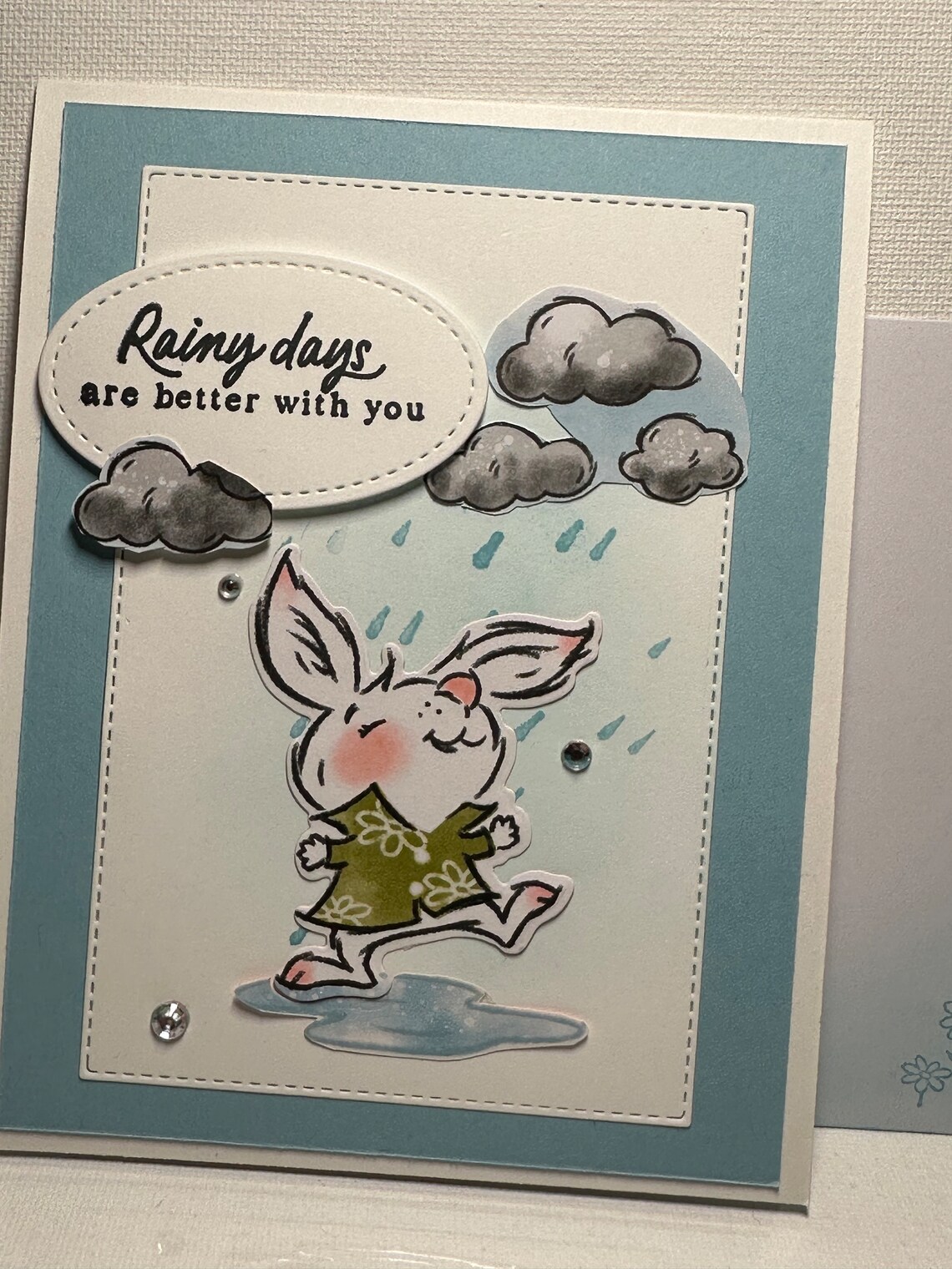 Homemade Greeting Card - Encouragement - Spring - Rainy Day - Bunny ...