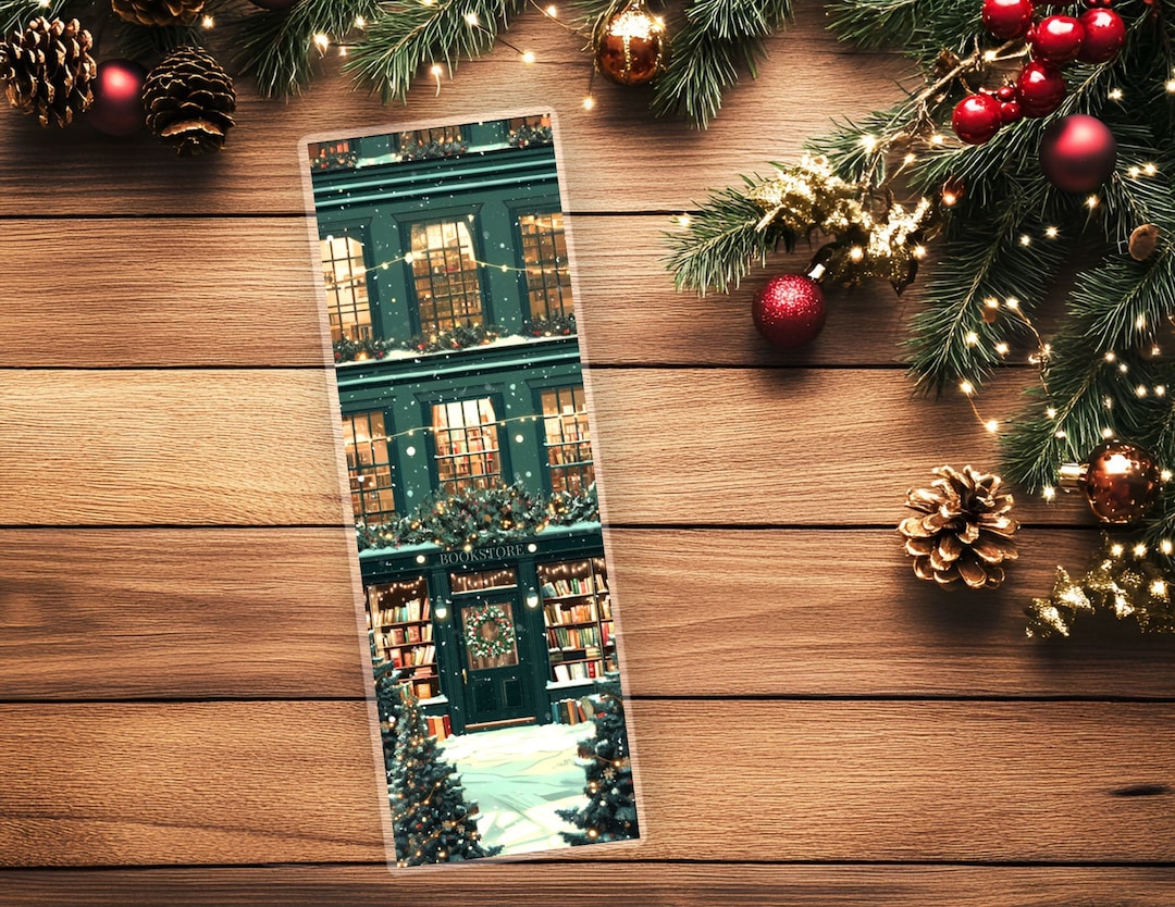 Cozy Christmas Bookstore Bookmark | Christmas Bookmark | Gift for ...