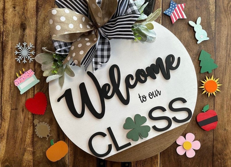 Welcome to Our Class Door Hanger W/ 12 Wood Interchangeable Inserts - Etsy