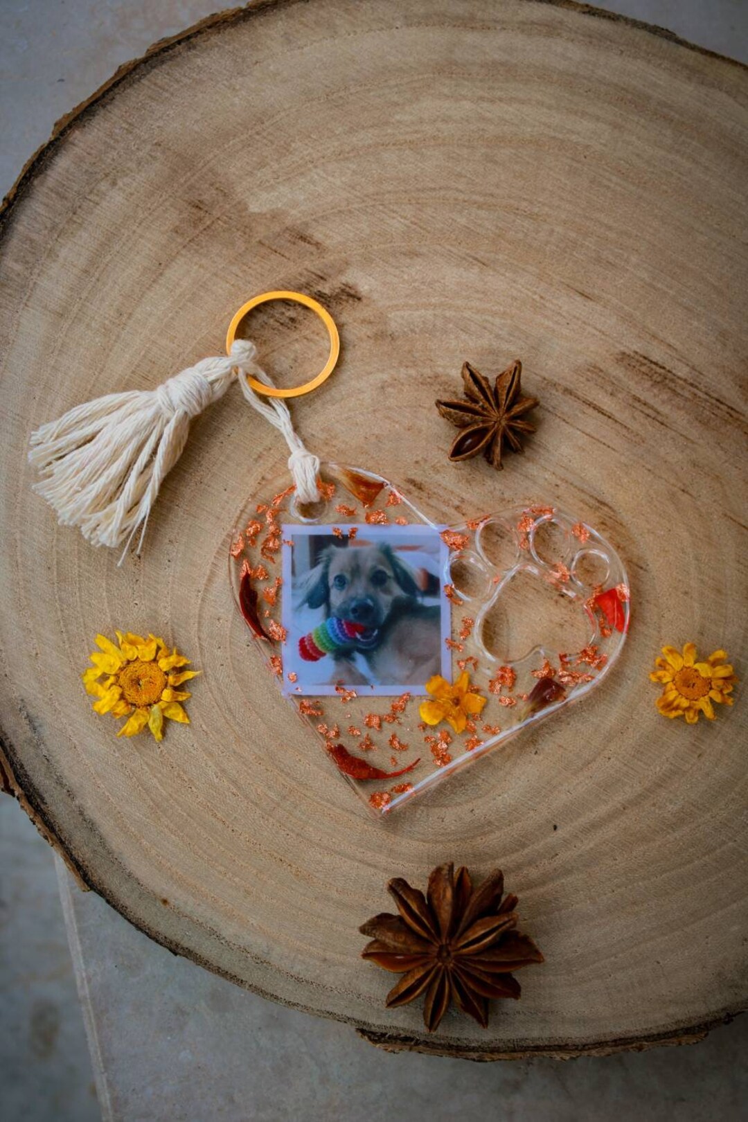 Resin Key Ring Customizable With Photo, Heart Shape Dog Animals ...