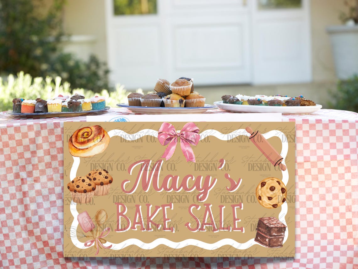 Bake Sale Painted Banner Template With Pink Bow for Girls, for ...