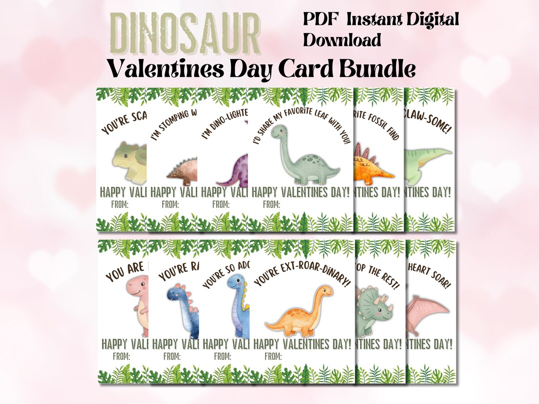 Dinosaur Valentine's Day Cards - Printable Classroom Valentines (PDF ...