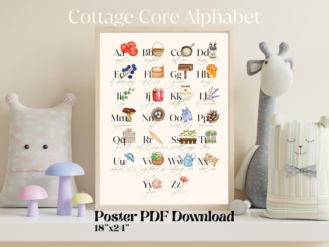 Cottagecore Alphabet Poster, Kids' Room Decor (18x24 PDF Download) - Etsy
