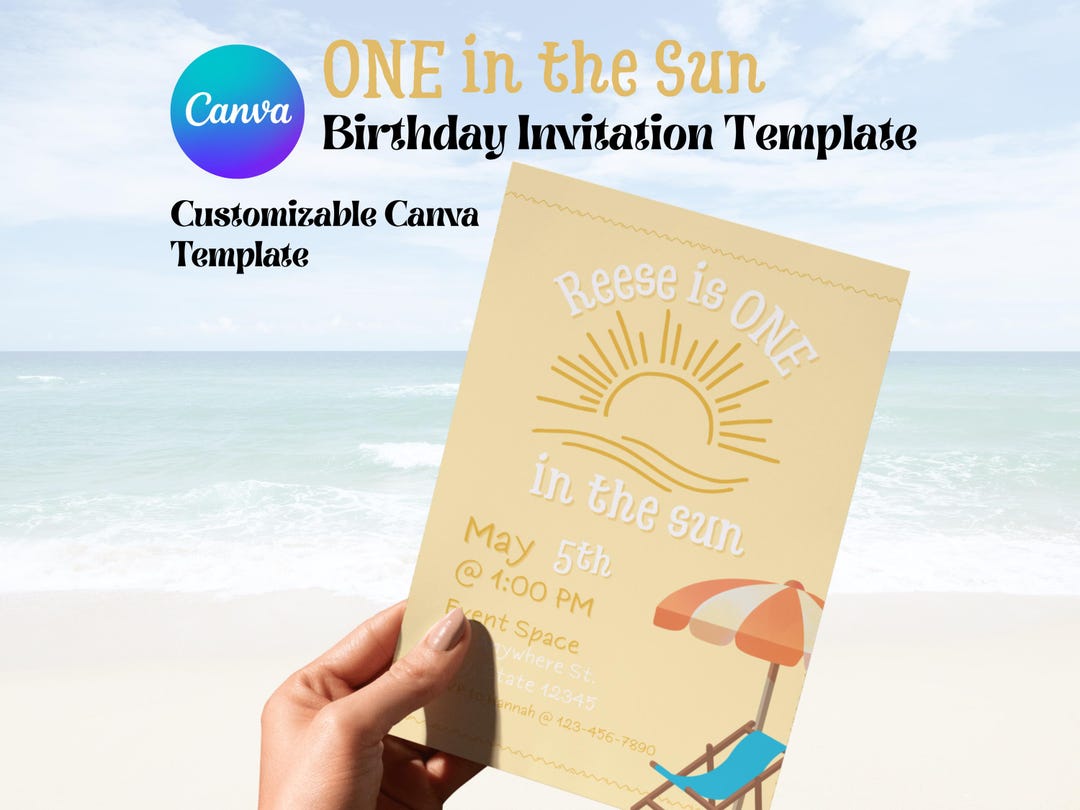 ONE in the Sun First Birthday Invitation Digital Download Customizable ...