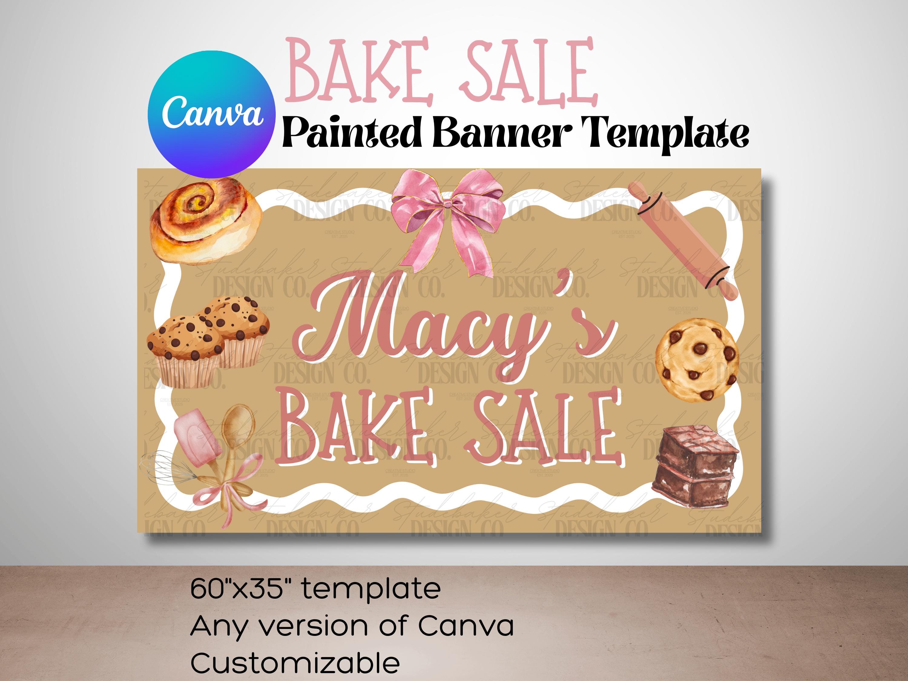 Bake Sale Painted Banner Template With Pink Bow for Girls, for ...