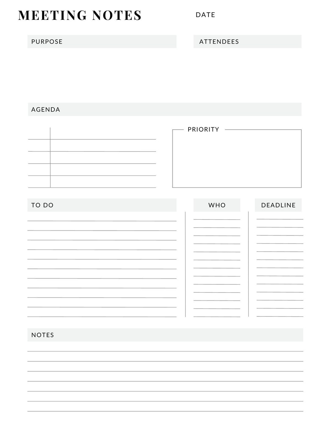 Meeting Notes Template - Etsy