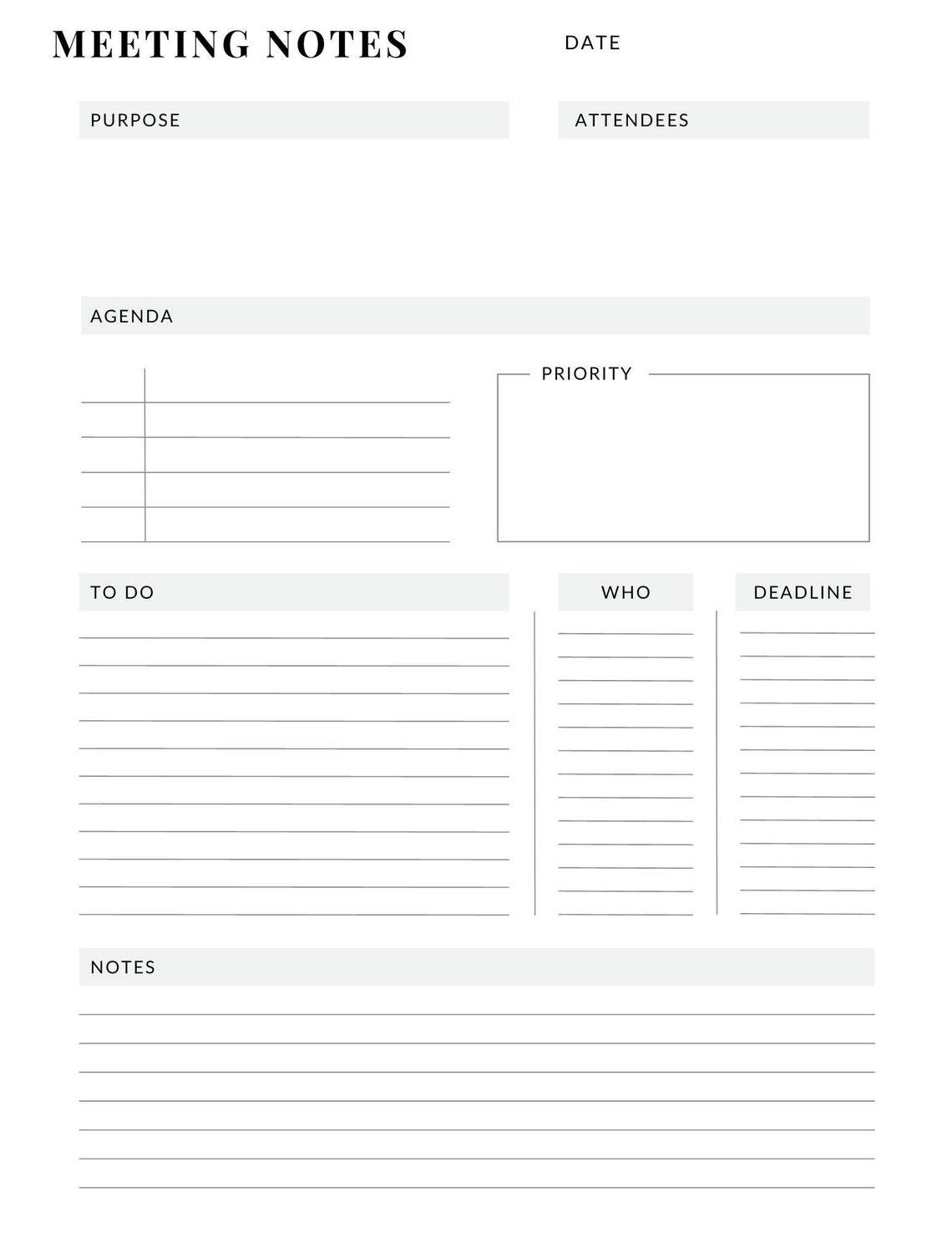 Meeting Notes Template - Etsy