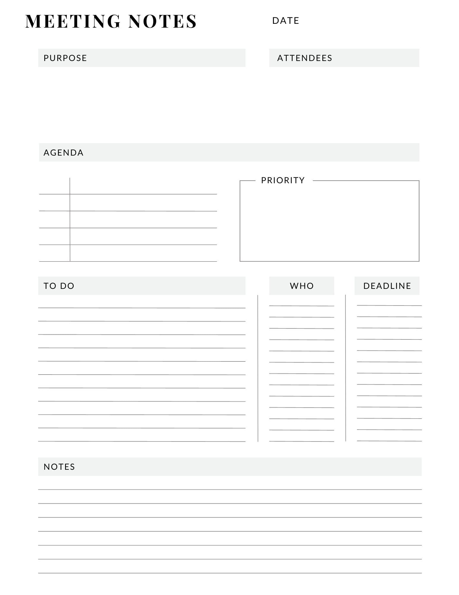 Meeting Notes Template - Etsy