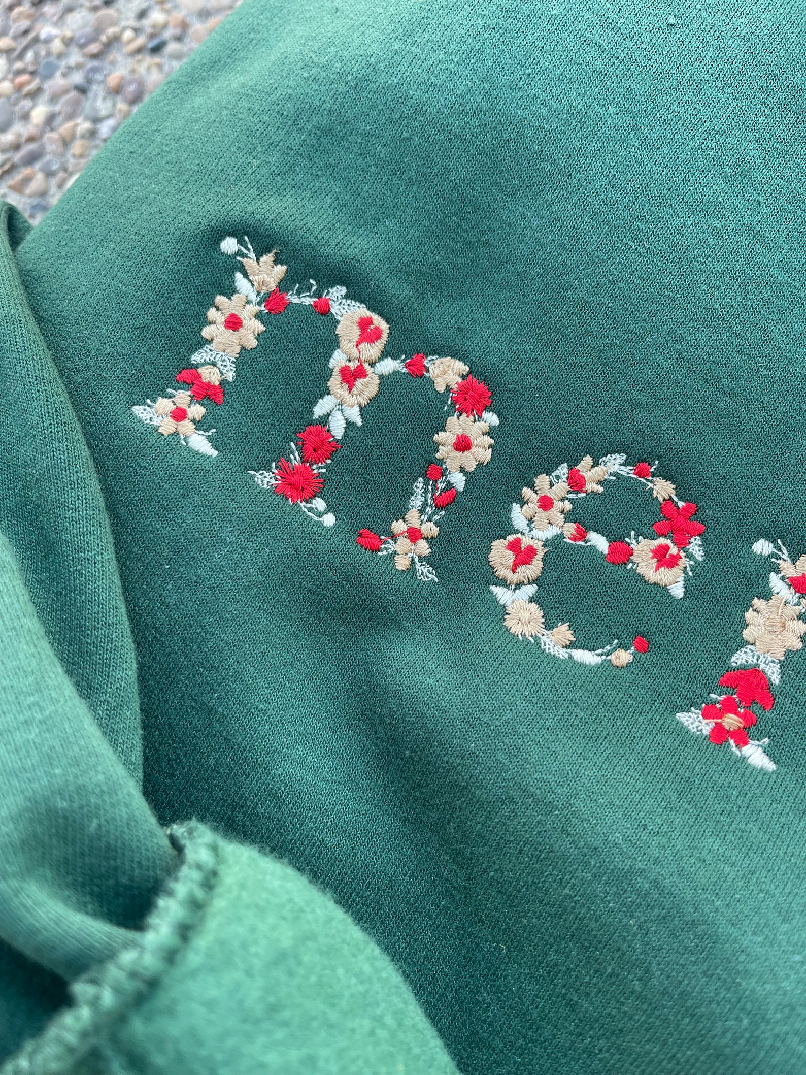 Floral Embroidered 'merry' Green Crewneck Sweatshirt - Etsy