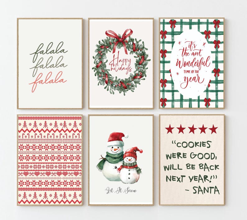 Christmas Digital Prints, Holiday Gallery Art Set, Festive Wall Decor ...