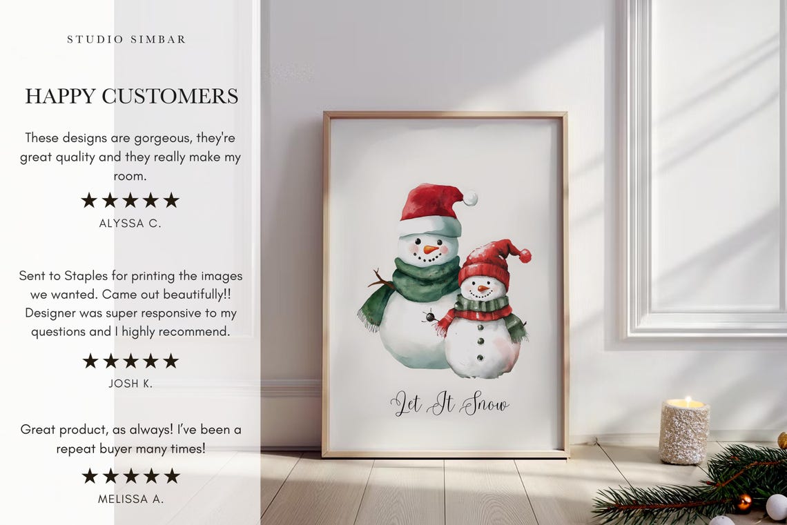 Christmas Digital Prints, Holiday Gallery Art Set, Festive Wall Decor ...