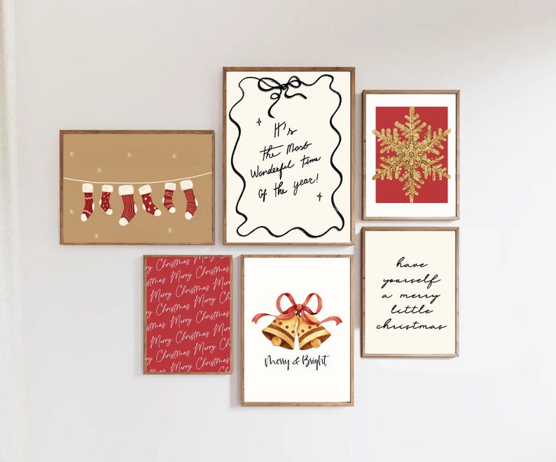 Christmas Digital Prints, Holiday Gallery Art Set, Festive Wall Decor ...