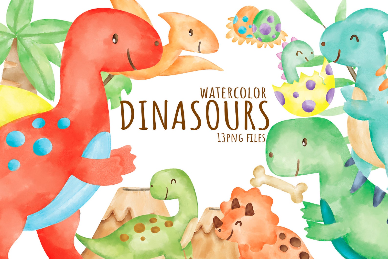 Watercolor Dinosaurs Clipart, Dinosaur Species, T-rex - Etsy