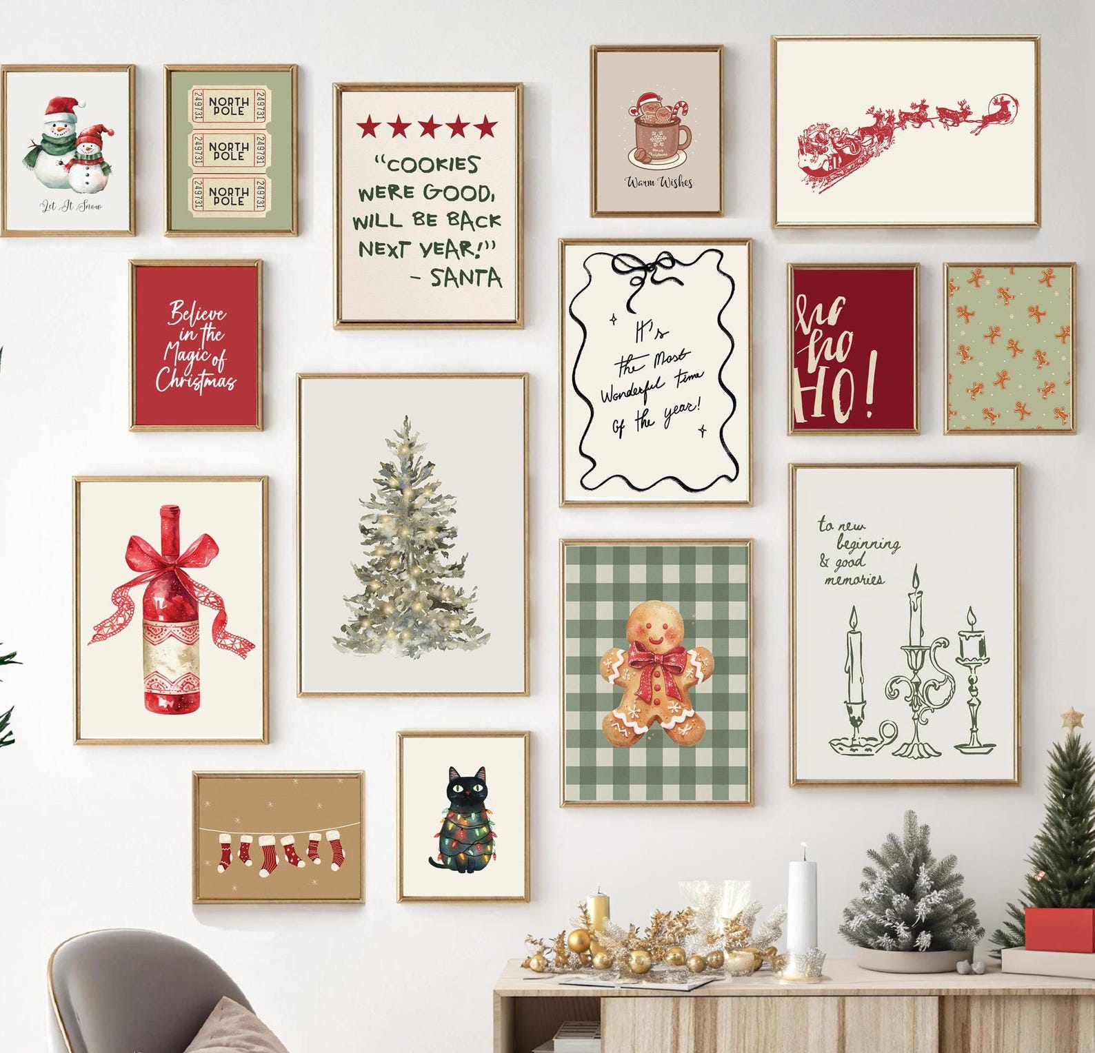 Christmas Digital Prints, Holiday Gallery Art Set, Festive Wall Decor ...