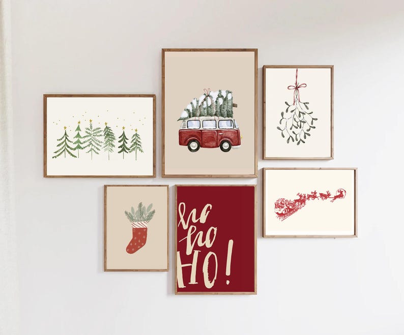Christmas Digital Prints, Holiday Gallery Art Set, Festive Wall Decor ...