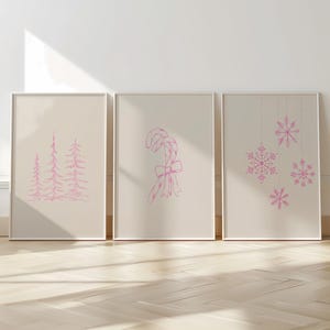 Minimalist Set of 3 Christmas Prints Pink Christmas Wall Art Gallery ...