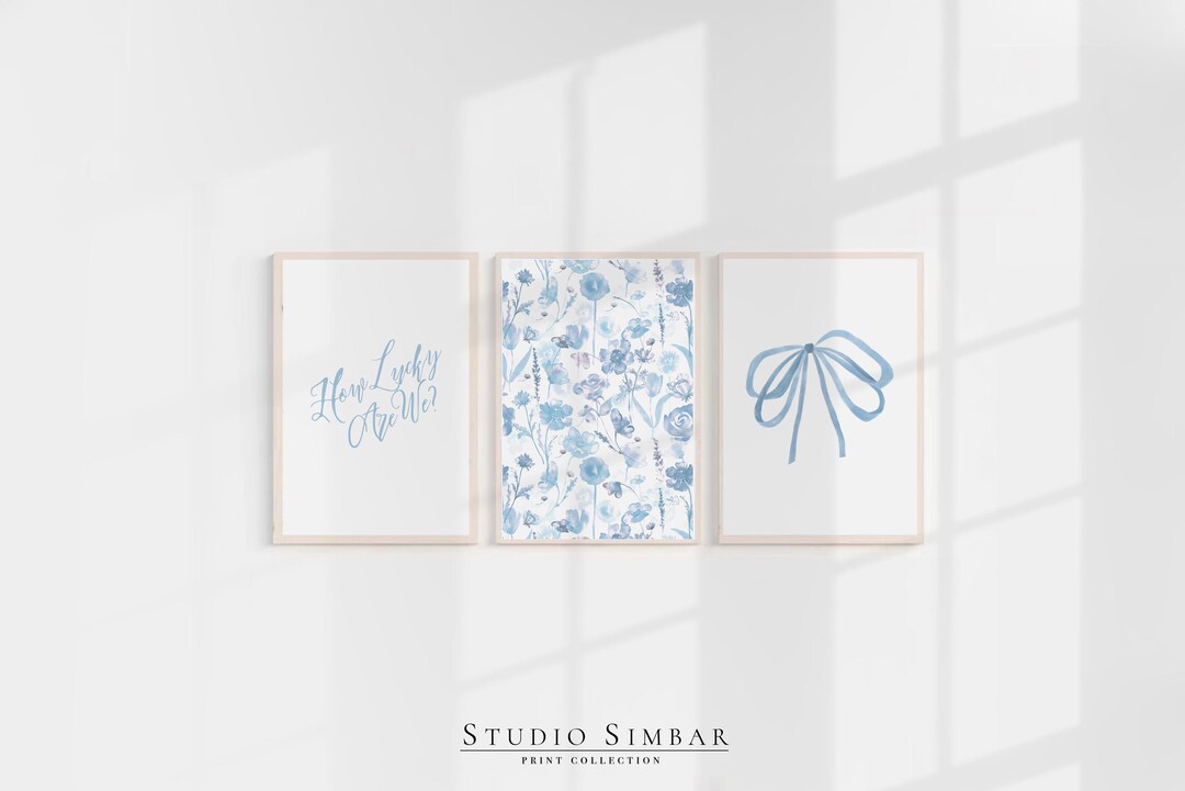 Qué suerte tenemos, estampado de azul costero, arte de pared azul con ...