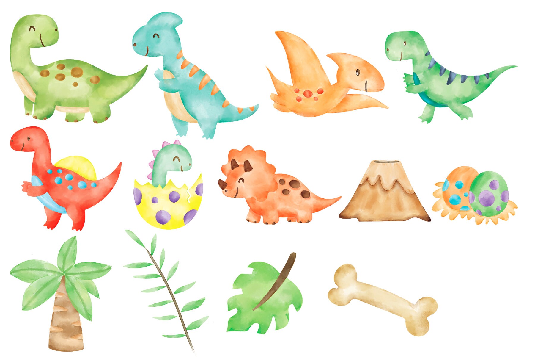 Watercolor Dinosaurs Clipart, Dinosaur Species, T-rex - Etsy