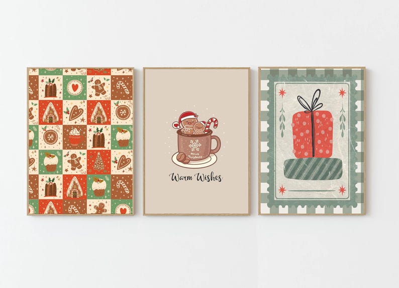 Christmas Digital Prints, Holiday Gallery Art Set, Festive Wall Decor ...