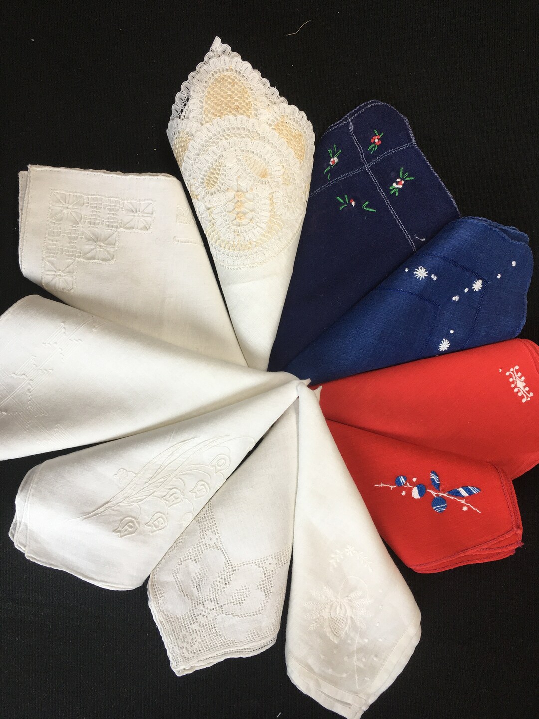 10 Vintage Hankies Assorted Colors of Red, White,and Blue Vintage ...