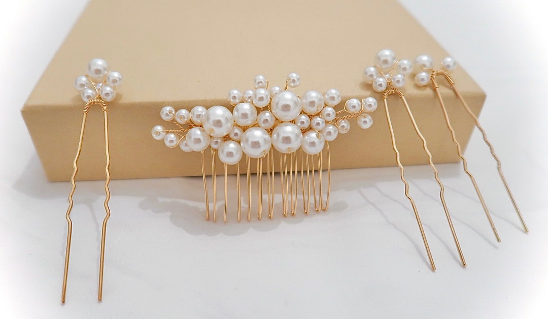 Bridal Pearl Hair Set Classic Pearl Wedding Hair Set - Etsy
