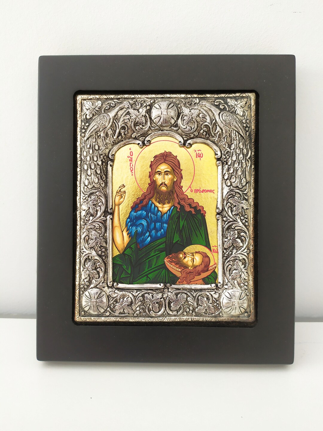Saint John the Baptist 1990s Hand Painted Wood Byzantine Icon With 950 ...