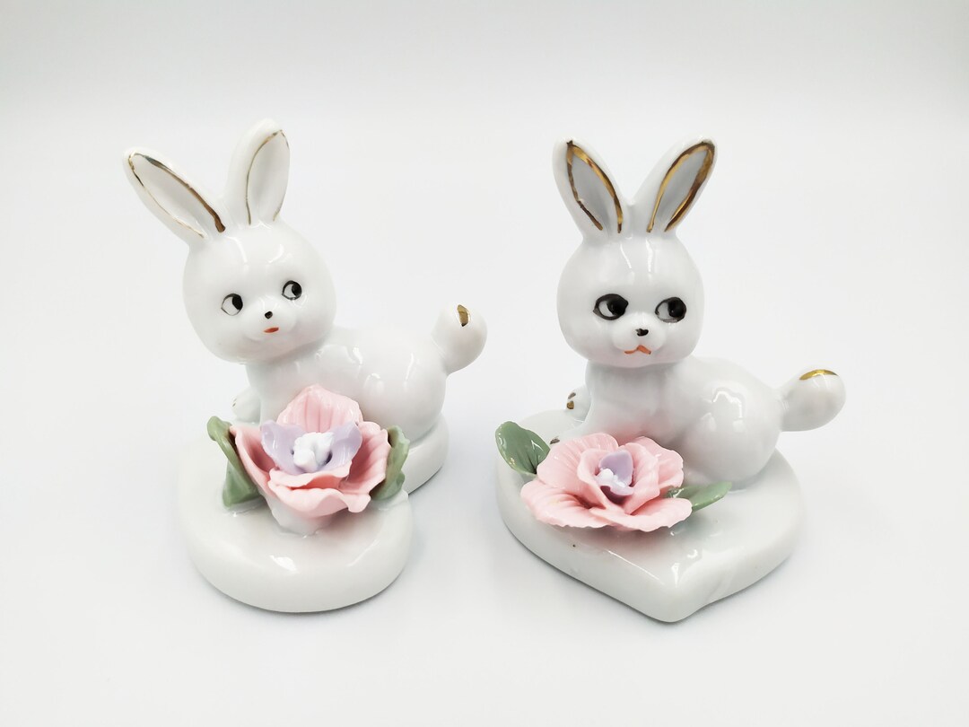 Vintage Bunny Figurines, Set of Two Vintage 1990s Porcelain Figurines ...