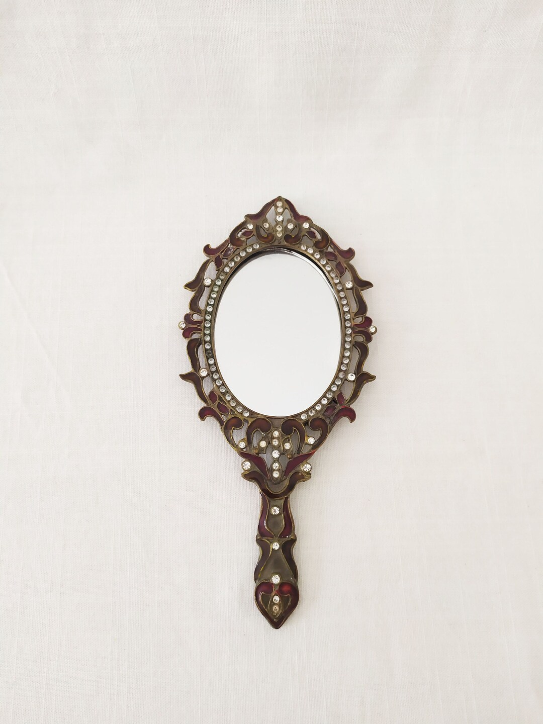 Vintage Hand Held Mirror Boudoir Accessories Bronze Enamel - Etsy