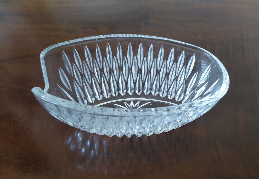 Crystal Spoon Holder, Vintage 24% Lead Cut Crystal Spoon Rest, Table ...