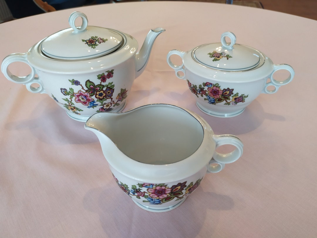 Vintage Epiag Porcelain Tea Set, Czechoslovakian Tea Pot Creamer Sugar ...