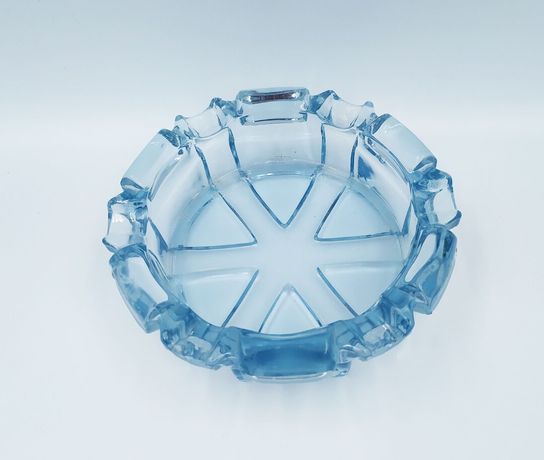 Blue Aquamarine Ashtray, Vintage Glass Cigarette Ashtray, Mid Century ...