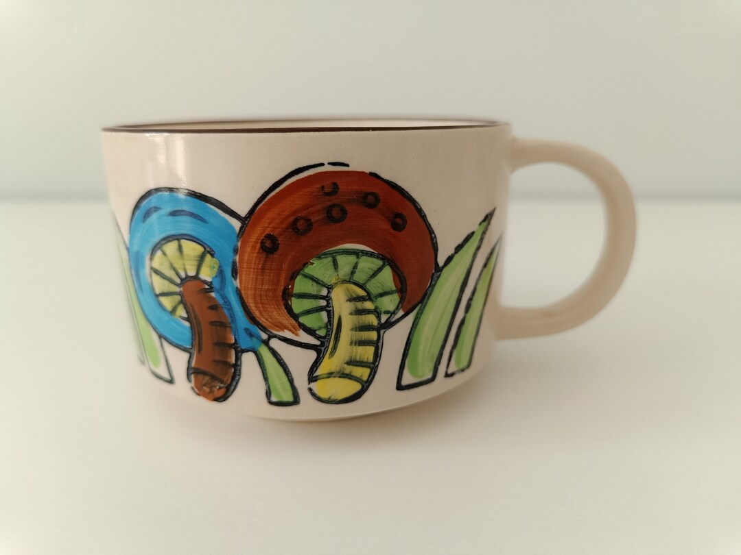 Vintage 1970s Ceramic Soup /chowder Mug With Hand Painted Mushrooms - Etsy
