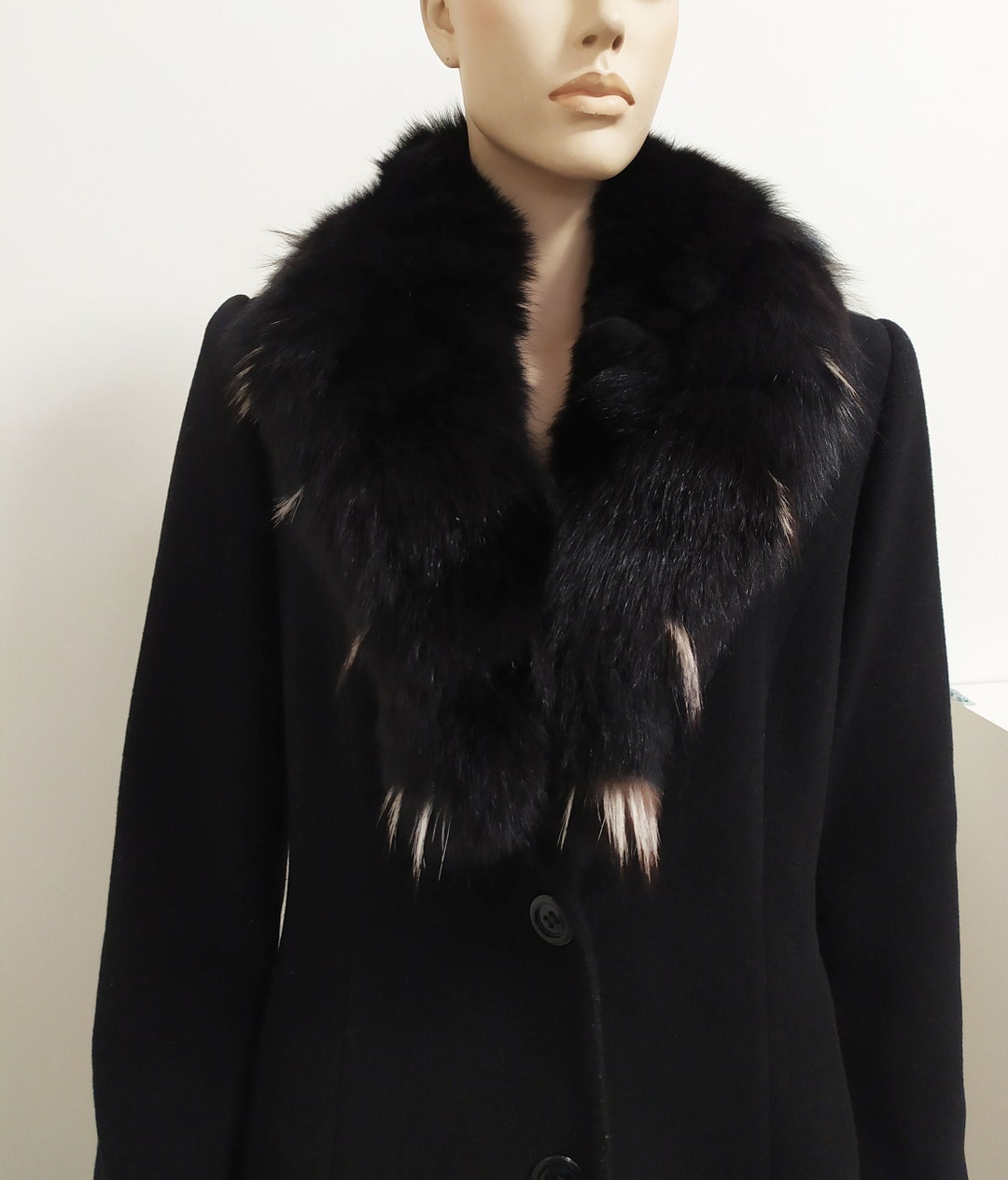 Ladies Black Wool Duster Coat With Detachable Black Fur Collar - Etsy