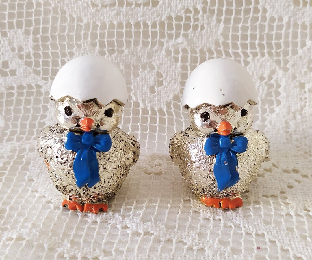 Set of Two Silver Plated Metal Ducklings, Vintage Miniature Collectible ...