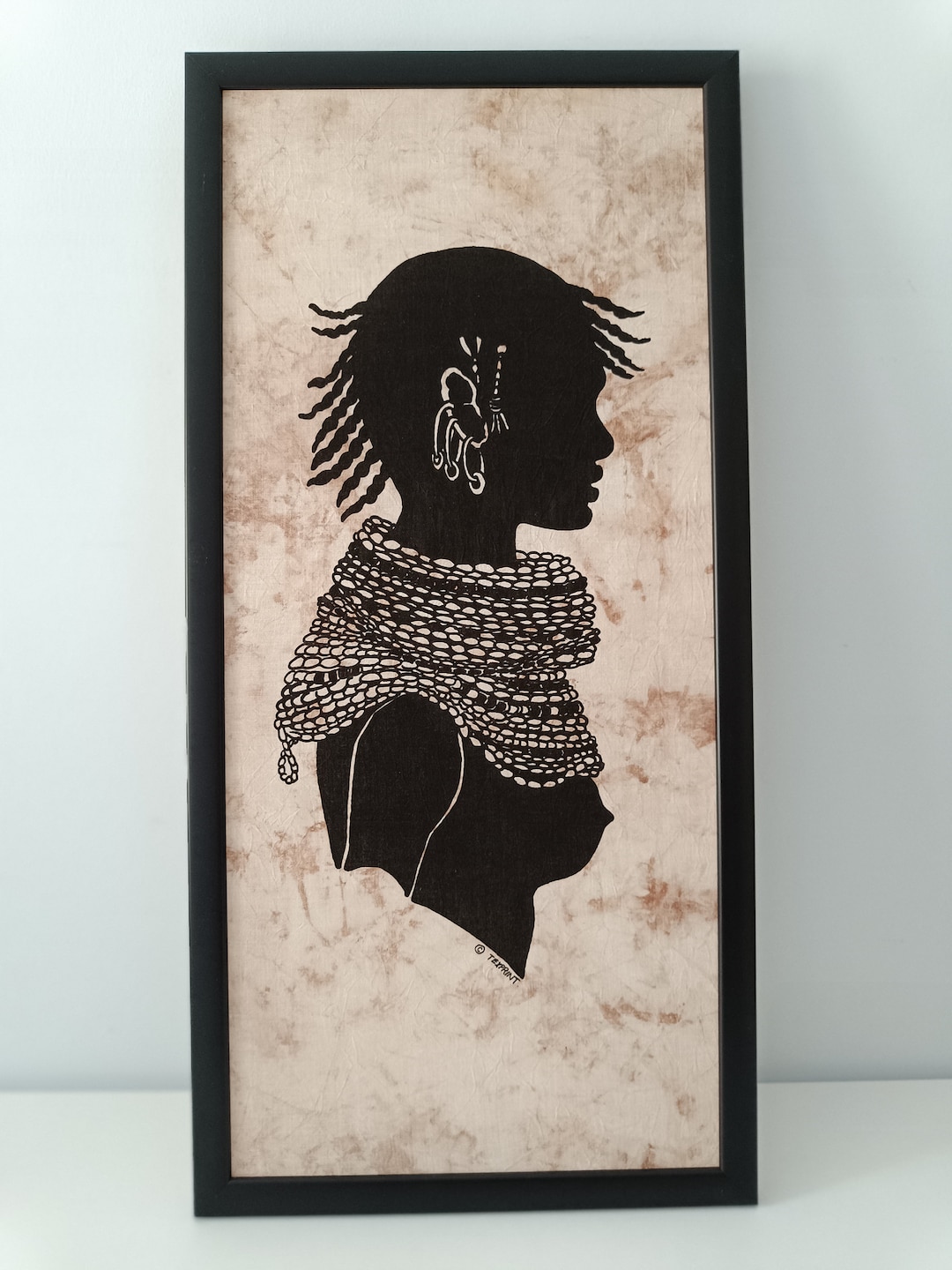 Framed Batik Picture With Young Masai Woman, Framed and Signed, Vintage ...