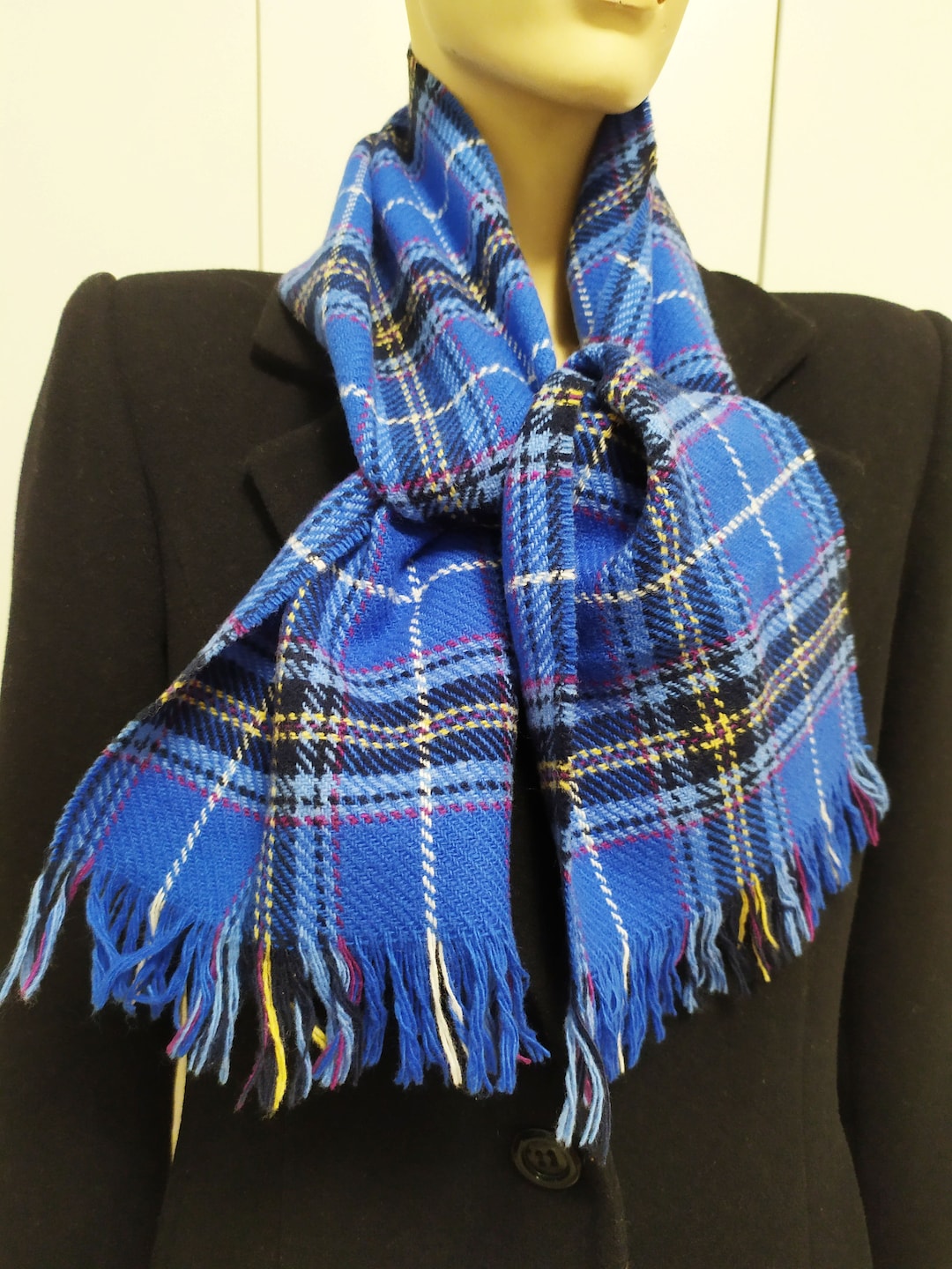 Vintage James Pringle Weavers Tartan Scarf , Blue Childrens Scarf ...
