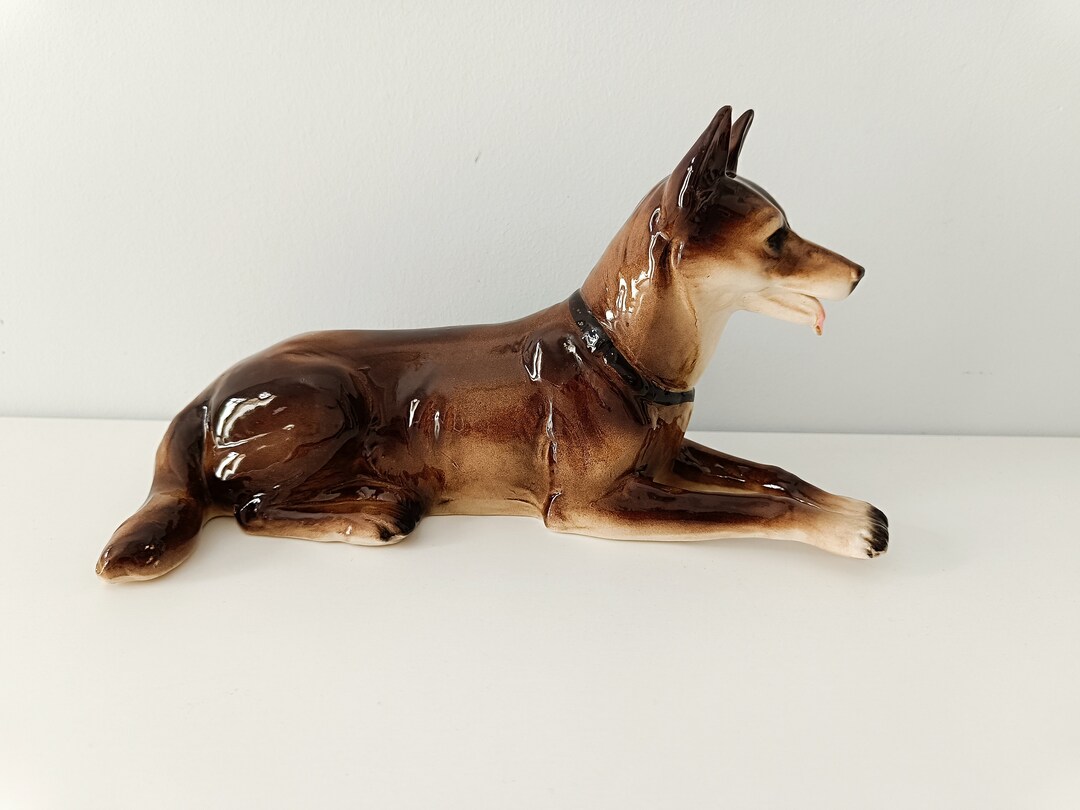 Sitzendorf Porcelain German Shepherd Dog Figurine, Large Brown Resting ...